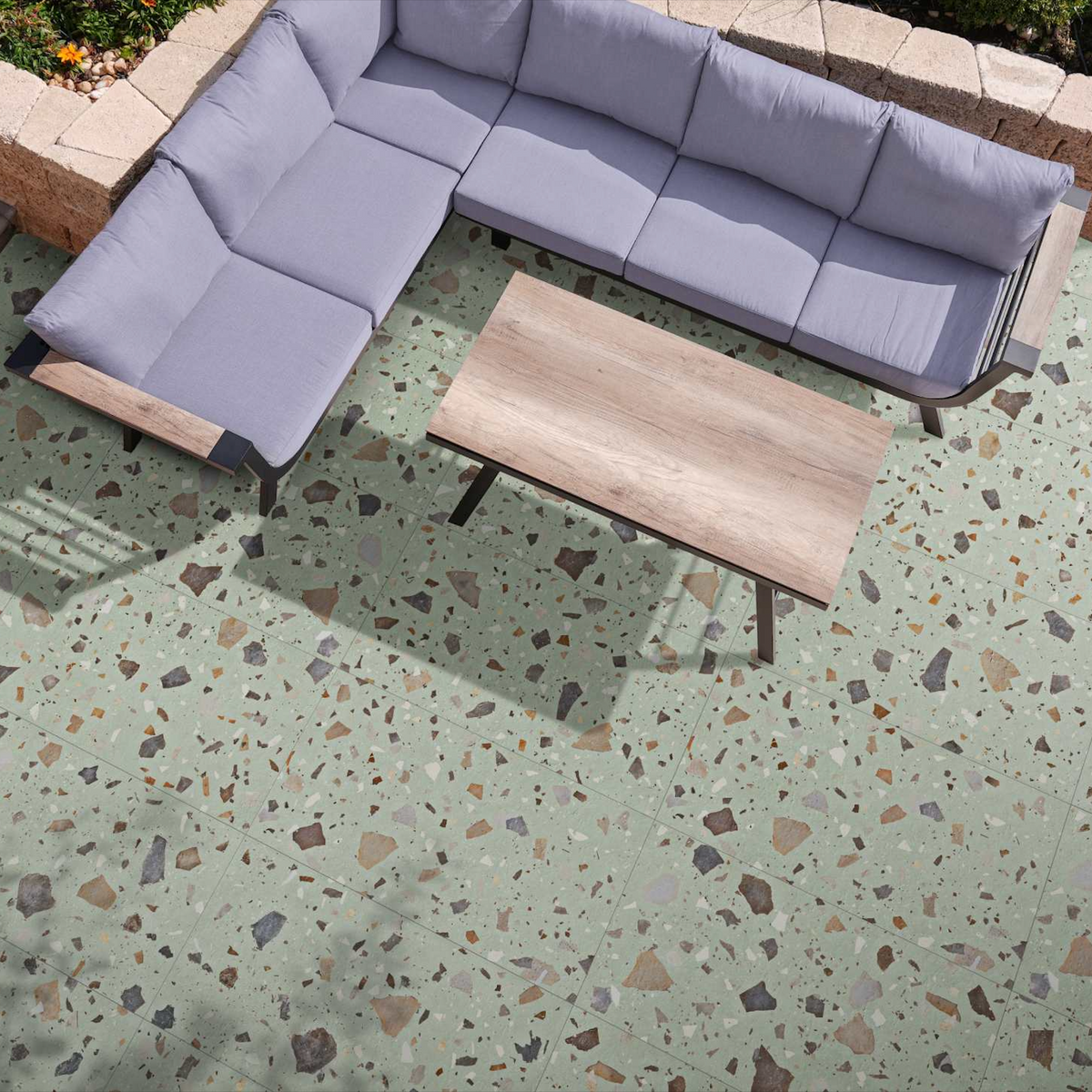 Lakestone Terrazzo Green | 2cm Outdoor Porcelain Tile Slabs | 50cm x 1 ...
