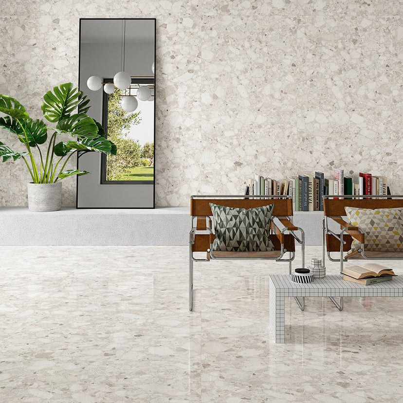 Venice Ivory Terrazzo Tile Polished Ivory 60cm x 60cm — Fayrouz Tile ...