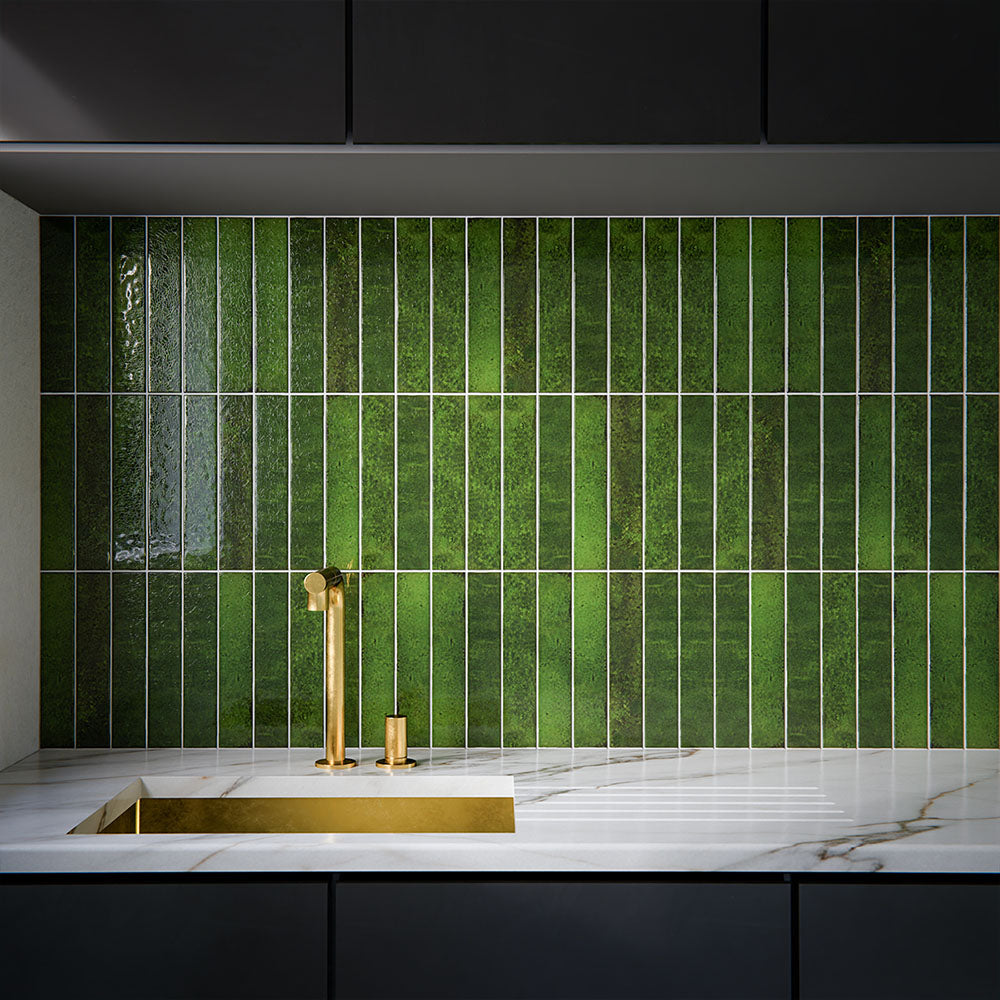 Bora Bora Tourmaline Green Brick | Flux Glaze Finish | Wall Tile | 6.5 ...