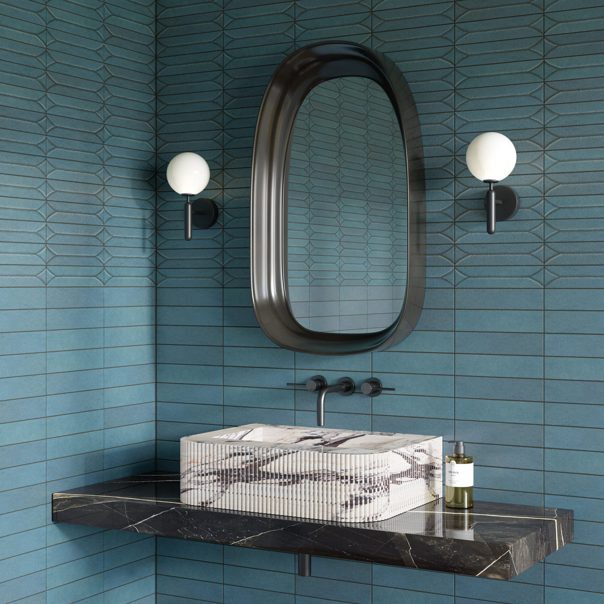 Baroque Laguna Blue Porcelain Wall Tiles & Floor Tiles 9.1cm x 37.5cm ...