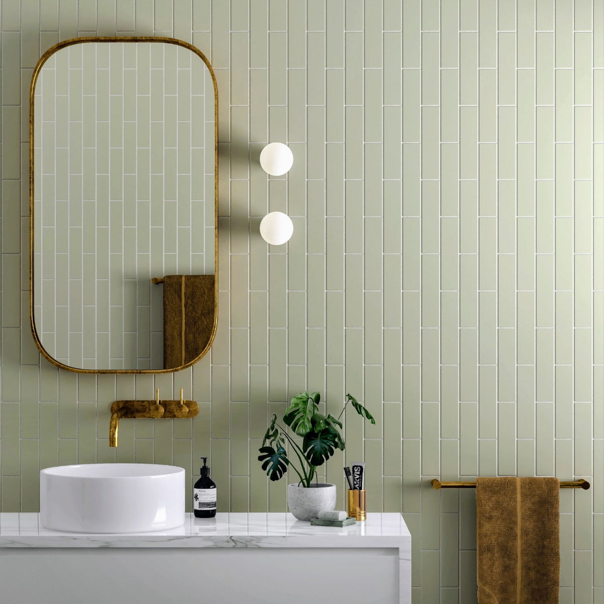 Gallery Brick Tile Tansy Green Matt 5cm x 20cm — Fayrouz Tile and Stone