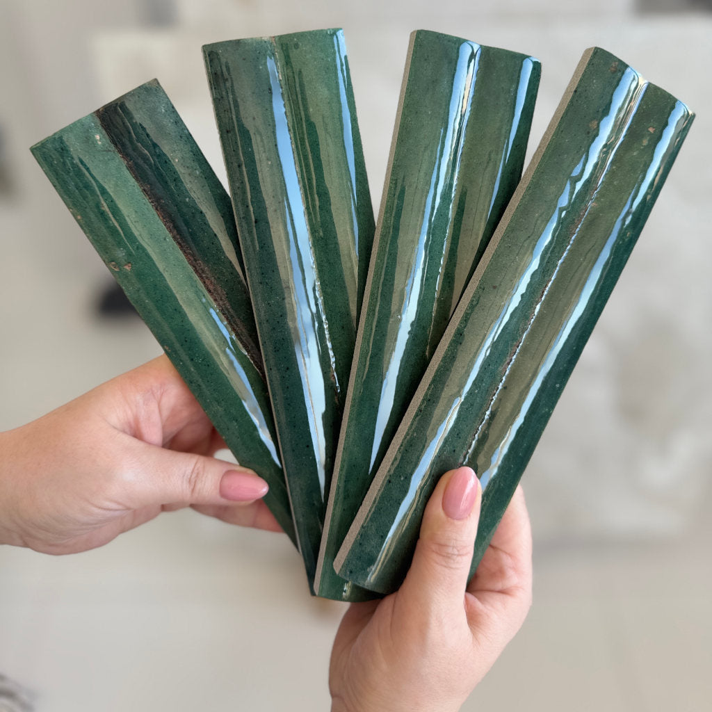 Levent Green Fluted Gloss Decor Porcelain Tiles 6cm x 24cm — Fayrouz ...