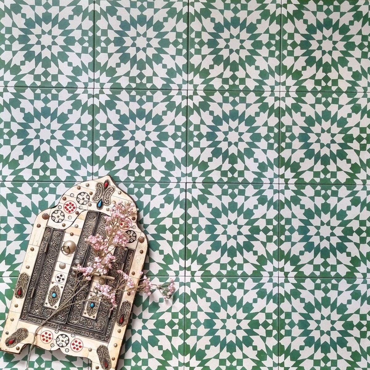 Ottoman Marine Green Moroccan Wall & Floor Anti Slip Tiles 20cm x 20cm ...