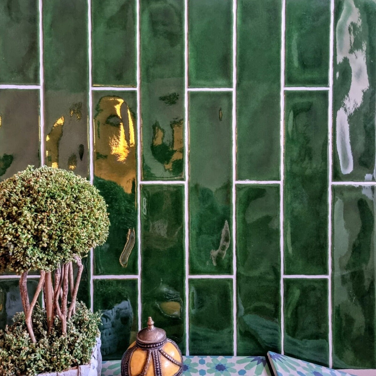 Cottage Tile Gloss Victorian Green Handmade Effect Rustic Tile 7.5cm x ...